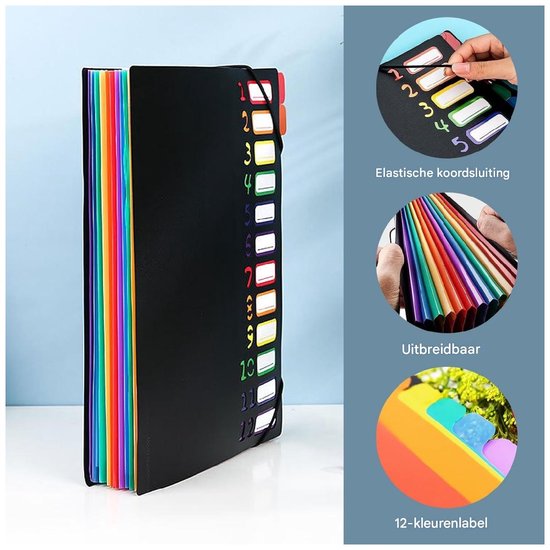 A4 Uitbreidbare Map - 12-Vaks Mapsysteem - met 24 Vakken - Kleurrijke ...