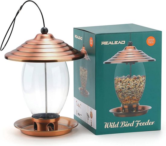Metalen en glazen voederbak voor wilde vogels - 1,4 kg zaadcapaciteit ...