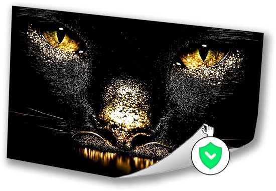 Close-up kat met gouden details - Dier wanddecoratie - Poster kat - Hyperrealisme -... | bol