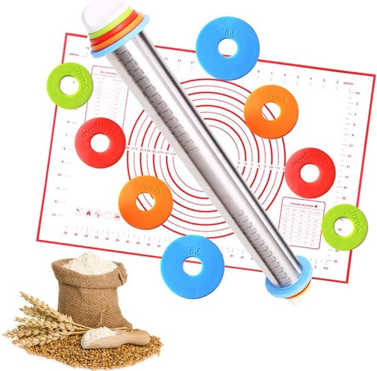 Rolling Pin - Stainless Steel with Spacer, 4 Adjustable Rings, and ...