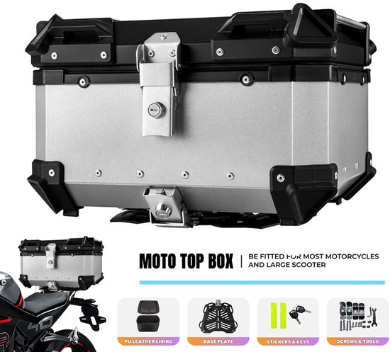 Zilveren Universele Motor Topkoffer 65 Liter - Waterdichte Opbergbox ...