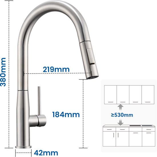 Auralum max Keukenkraan met Uittrekbare Uitloop - Handdouche met Slang - Uittrekbaar -... | bol