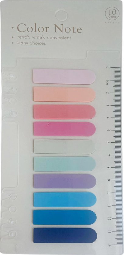 Index tabs - 200 stuks - inclusief liniaal - 10 kleuren - sticky notes ...