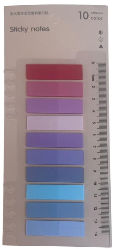 Index tabs - 200 stuks - inclusief liniaal - 10 kleuren - sticky notes ...