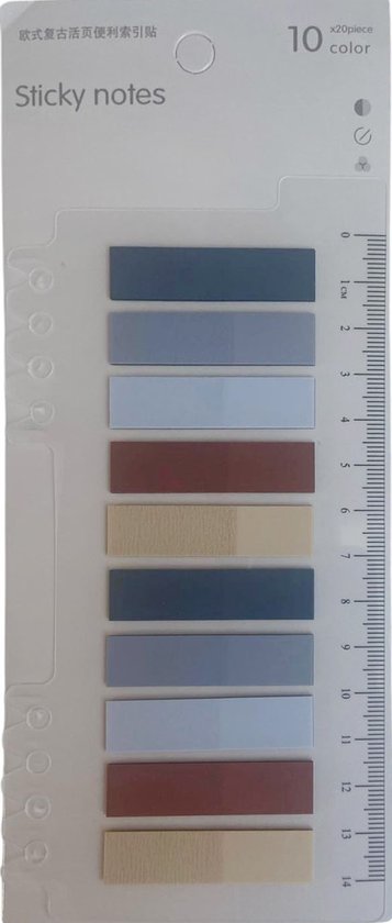 Index tabs - 200 stuks - inclusief liniaal - 10 kleuren - sticky notes ...
