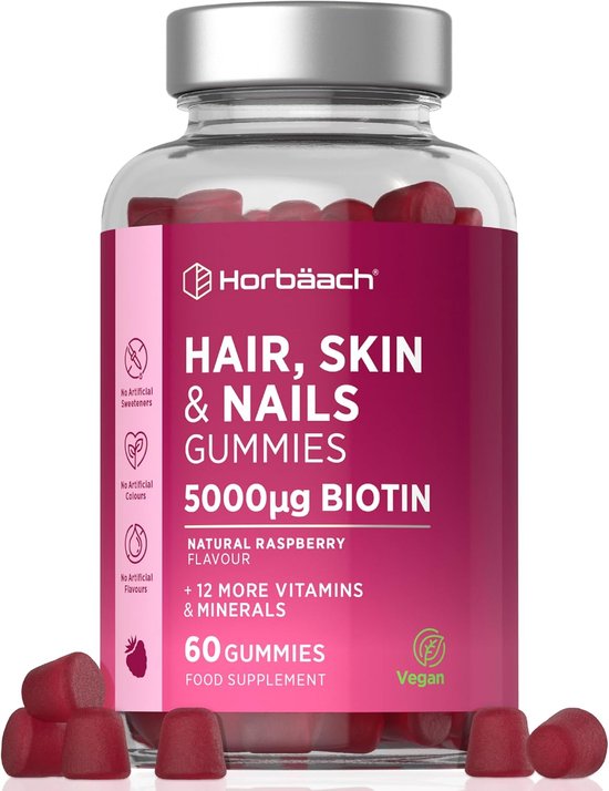 Vegan Vitaminen voor Haar, Huid en Nagels | Biotine, Vitamine C & E | 60 Gummies met... | bol