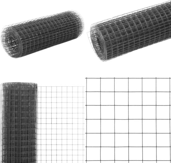 vidaXL Kippengaas 10x0,5 m staal met PVC coating grijs - Gaas - Gazen ...