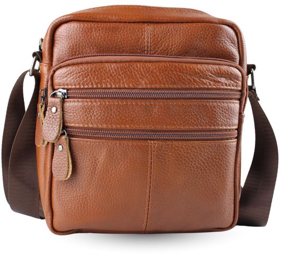 Petit sac bandoulière en cuir Fana Bags Cognac - Sac bandoulière homme ...