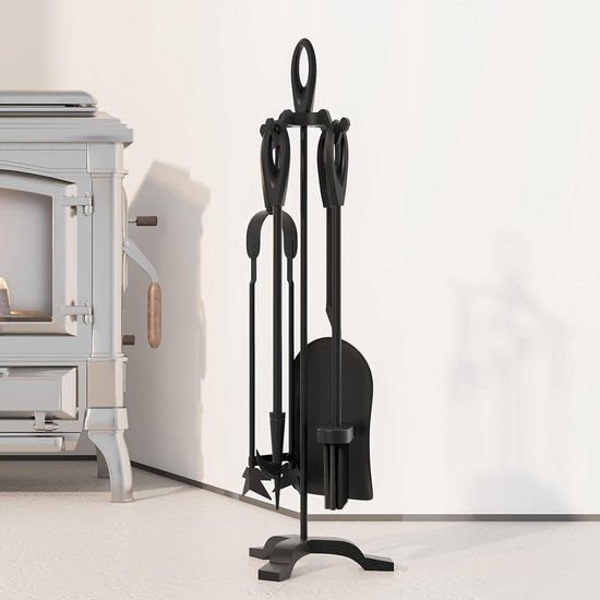 5-delige Zwarte Gietijzeren Open Haard Companion Set 19.5x17x61Cm - Log ...
