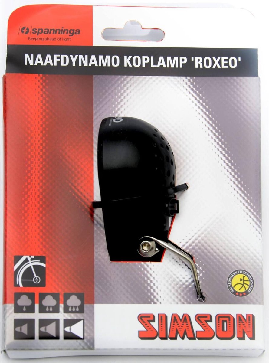 Simson Roxeo Koplamp - Fietslamp - (Naaf)Dynamo - Halogeen - Zwart | bol