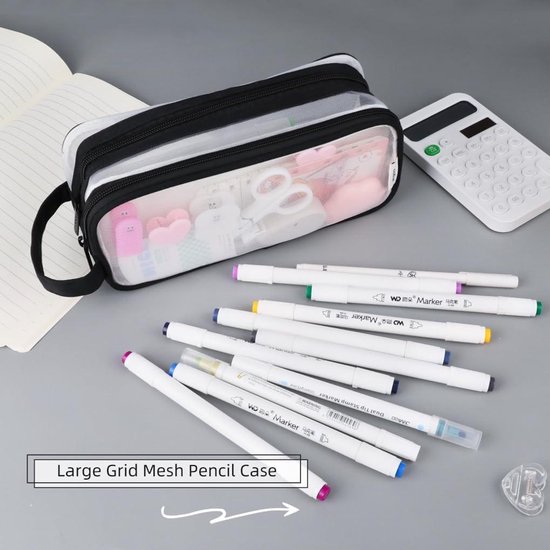 Clear Mesh Pen Pouch Grid Make-up Cosmetica Tas Transparante Marker ...