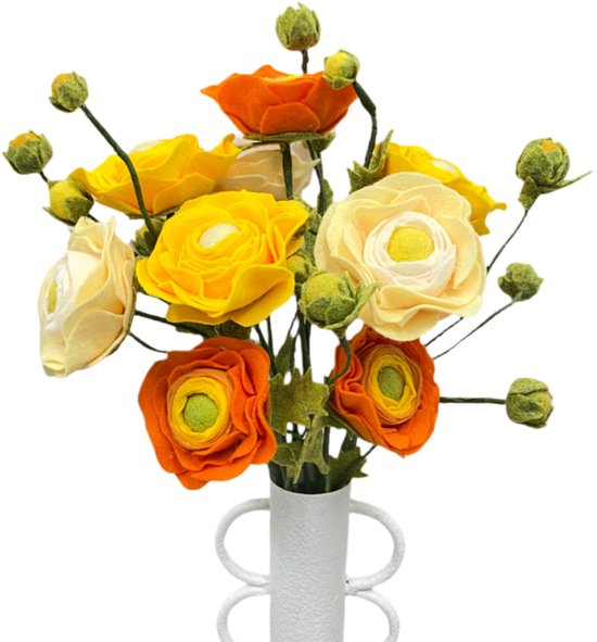 DIY Pakket - Vilt bloemen maken - Ranonkels, Oranje, Geel & Zacht Geel ...