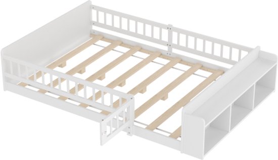 Houten bed, kinderbed, 140 x 200 cm, grenenhout, open opbergruimte ...