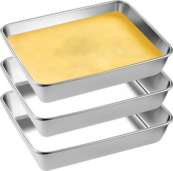 Breading Dish Set of 3 Stainless Steel 25.5 x 19.5 x 5 cm - Baking Tray ...