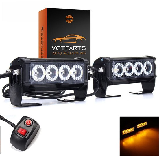 VCTparts® Grill Flitsers Oranje/Geel LED Stroboscoop Zwaailichten – Krachtige... | bol