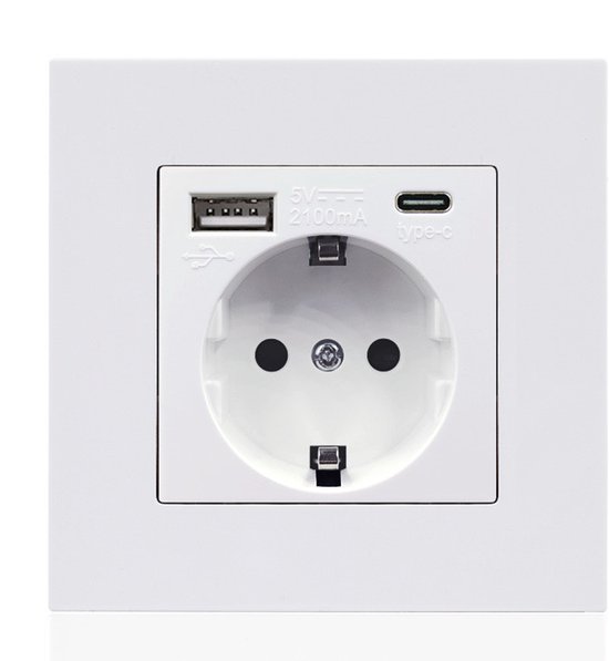 Inbouw Stopcontact met USB-A & USB-C Poort - Wit - Kinderbeveiliging | bol