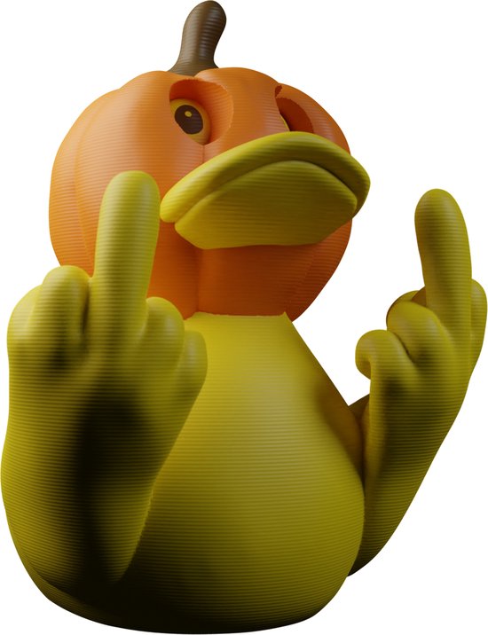 Middelgrote pompoen eend – Grappige Halloween Badeend met Middelvinger ...