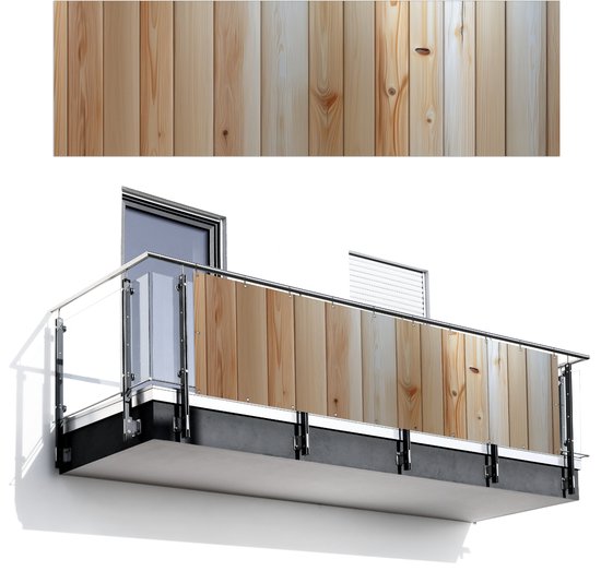 Balkonscherm 300x90 cm - Balkonposter Hout - Planken - Licht - Balkon ...