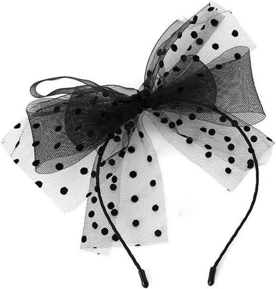 Haarband met grote tule strik en stippenpatroon - Elastisch en elegant ...