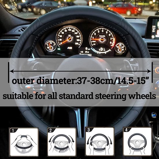 Stuurwiel beschermhoes - Leren stuurhoes voor het autostuur 37 - 38 cm ...