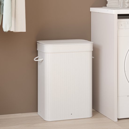 Wasmand met deksel, wasmand bamboe, waszak met afneembare handvatten en ...