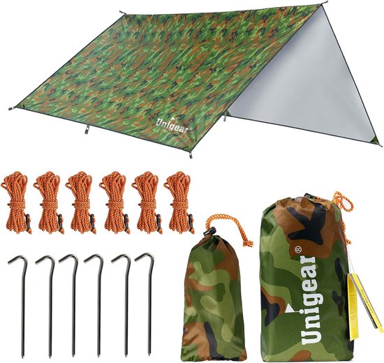 Tarp 3 x 3 waterdichte camouflage, tentzeil, tarp voor hangmat ...