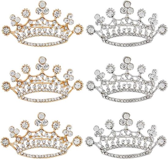 Kristal Strass Crown Brace - Set van 6 stuks (Goud en Zilver) | bol