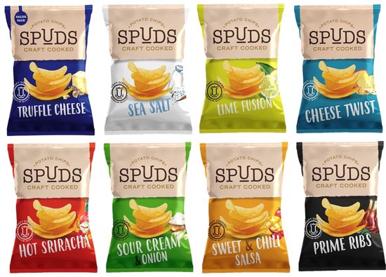 Spuds Chips Mixpak Truffle Cheese, Sea salt, Lime Fusion, Cheese twist ...