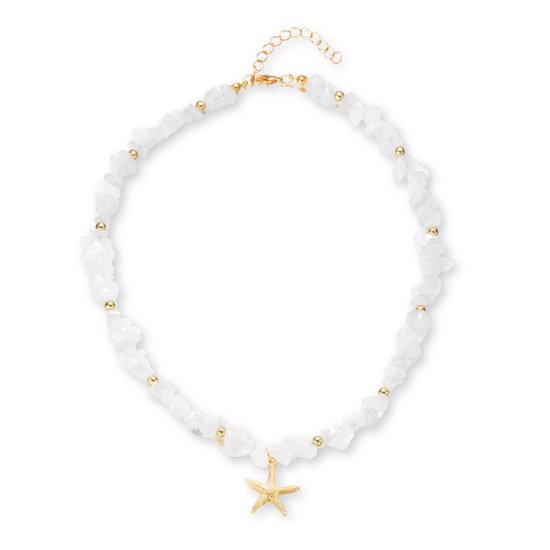 Marama - Ketting Starfish Wit - natuursteen - verstelbaar - gouden ...