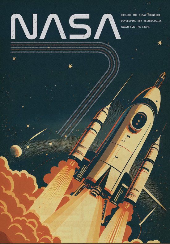 NASA Poster Ingelijst – Retro Ruimtevaart Poster met Raket – 23x33 cm ...