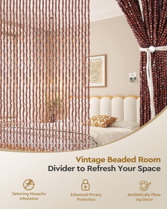 Houten Kralengordijn 90x200 cm - 90 Strengen - Handgemaakt Deurgordijn ...