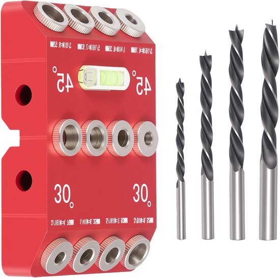 Schuine Boorgeleider Set voor Hout - Hoeken 30, 45, 90 Graden - Incl. 4 ...