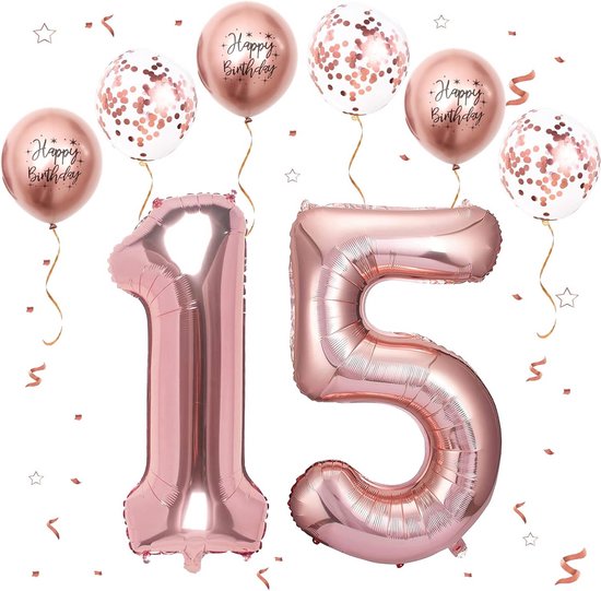 XXL Roségouden Verjaardagsballon met Cijfer 15 - 101 cm Folieballon | bol