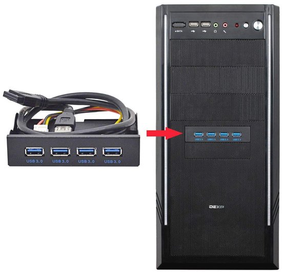 USB 3.0 Hub 4 Poorten Frontpaneel met 20Pin Connector voor 3.5" Floppy ...