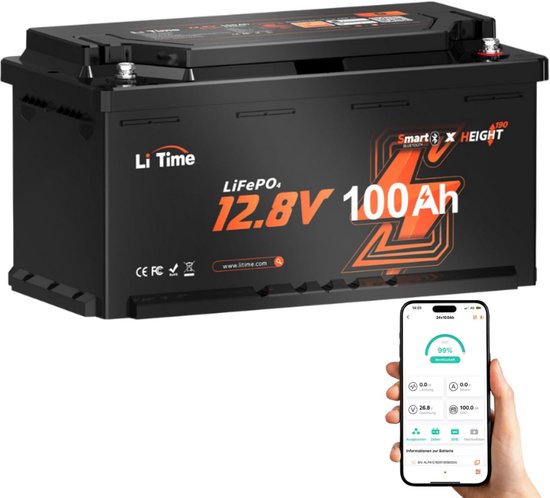 12V 100Ah LiFePO4 Accu met 100A Smart BMS en Bluetooth | bol
