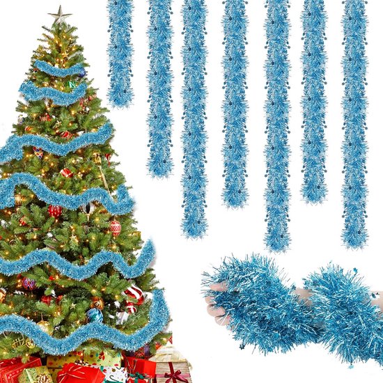 8x Blauwe Kerstslinger Lametta 2 Meter met Ster - Hangende Kerstboom ...