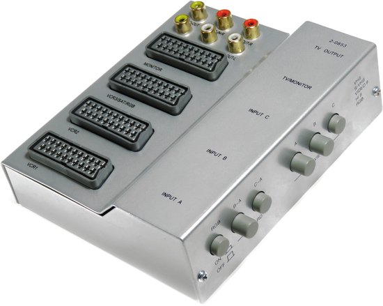 SCART switch box - 3-voudig - in metalen behuizing - met RCA audio ...