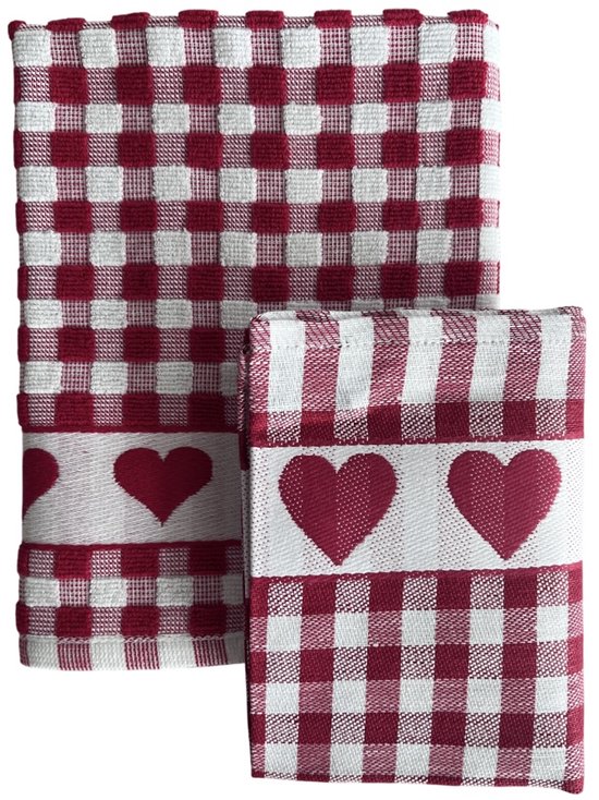 Kracht Herzen - Keukendoek rode hartjes en theedoek geblokt rood wit ...