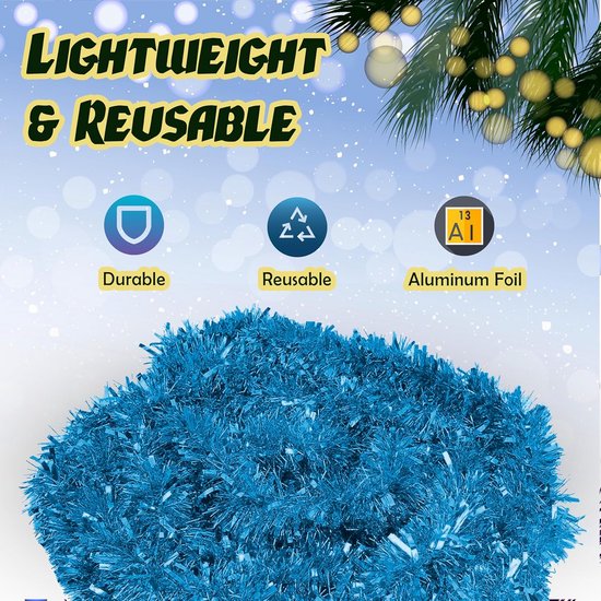 Luxe Metallic Lichtblauwe Tinsel Slinger (2 Meter) voor Kerstboom ...