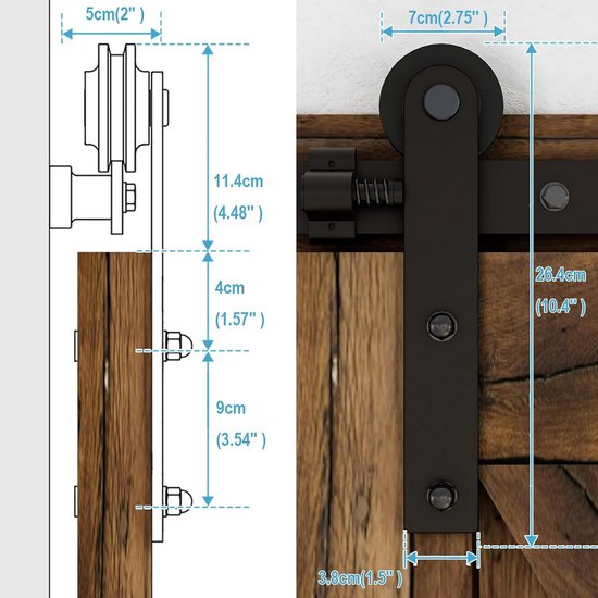Schuifdeurbeslag Set 122cm - Industriële Wandglijdeur Railsysteem met ...