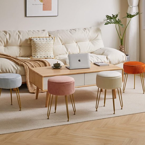 Velvet Storage Footrest Stool Ottoman - Makeup Vanity Stool - Side ...