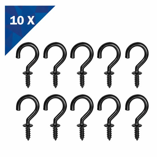 FSW-Products – 10x Ophanghaken Zwart – Schroefhaken 20x10 mm ...