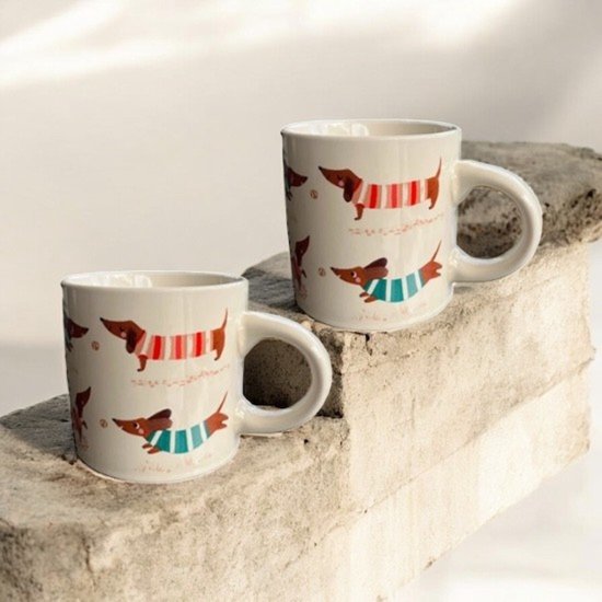 Teckel - set van 2 teckelmokken - teckelmok - teckel mok - teckel print ...