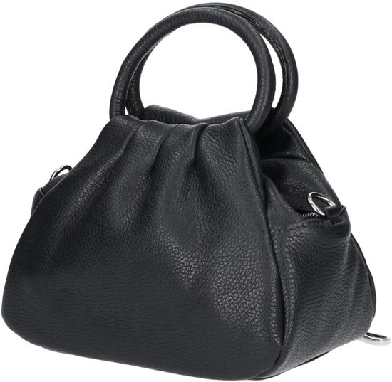 Zwarte Leren Handtas Agnes - Trendy Leren Dames Tassen - Rond Handvat ...