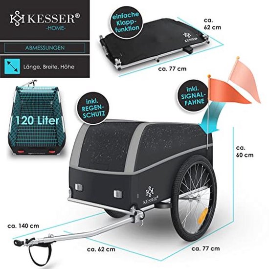 Fietsaanhanger Transportaanhanger Inklapbaar Met Hoge Dissel - Max. 40 ...