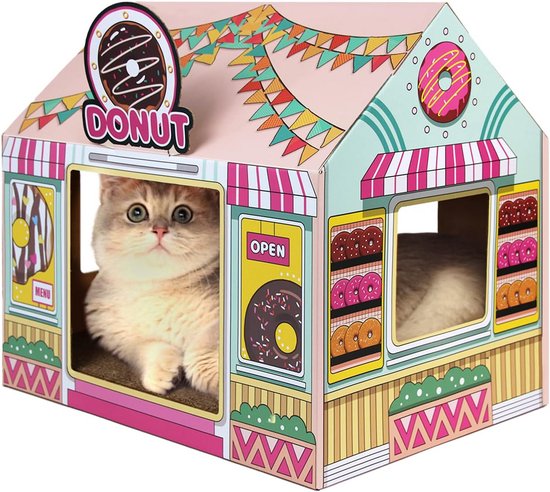 Kattenhuis en Krabpaal van Karton met Uniek Donutwinkel Design | bol