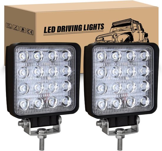 2x Vierkante LED Werklamp 48W 10cm Schijnwerper 12V/24V Wit Licht voor ...