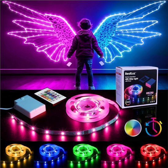 Lange LED Strip op Batterijen met Afstandsbediening - 2 Meter RGB ...