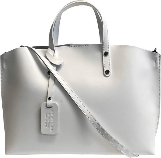 Grote Witte Leren Handtas Dames Shopper met Schouderriem | bol