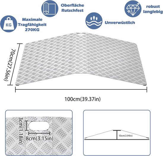 UISEBRT Telescopische Rolstoelhelling - Aluminium Drempelbrug 300 kg ...